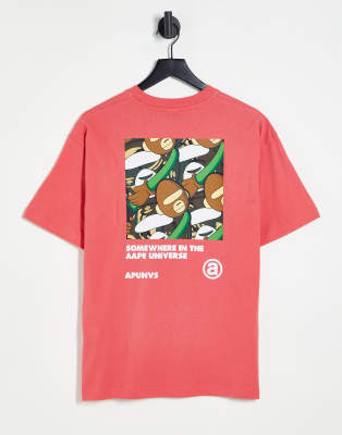 Aape By A Bathing Ape camo box backprint t-shirt in red | ASOS