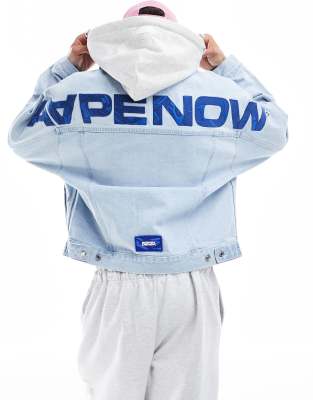 Aape By A Bathing Ape denim jacket with removable hood in lightwash ...