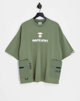 AAPE By A Bathing Ape multi pocket t-shirt in khaki | ASOS