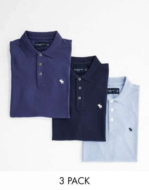 Abercrombie And Fitch 3 Pack Icon Logo Core Pique Polo In Light Blue
