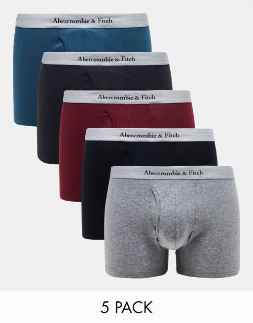 Abercrombie And Fitch 5 Pack Contrast Logo Waistband Trunks In Burgundy