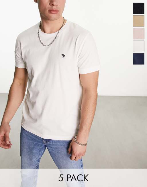 Abercrombie And Fitch 5er Pack T Shirts In Beigeweißrosablauschwarz