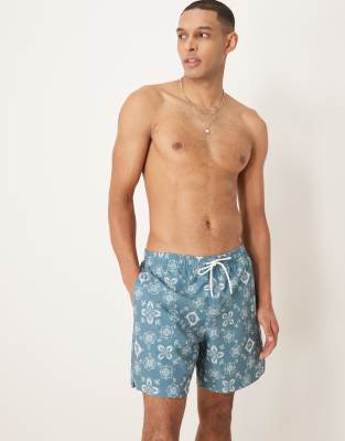 Abercrombie & Fitch - Boxer da bagno blu da 7“ con coulisse e stampa ...