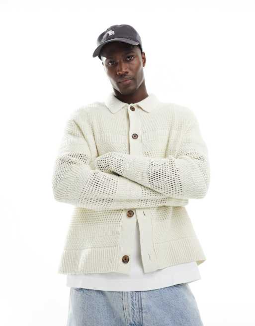 Abercrombie And Fitch Camicia Giacca Color Crema In Maglia All