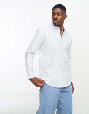 Abercrombie & Fitch - Camicia Oxford azzurra a righe con logo icona in ...
