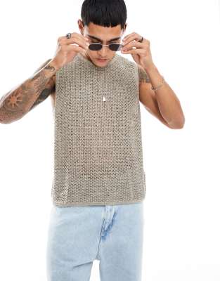Abercrombie & Fitch crochet knit muscle singlet in tan | ASOS