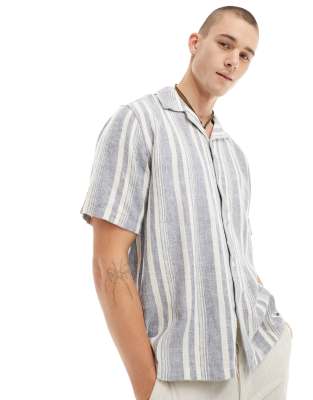 Abercrombie & Fitch dobby stripe linen blend short sleeve shirt relaxed ...