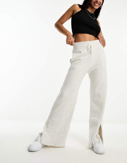 Abercrombie And Fitch Foldover Wide Leg Knitted Trouser In Light Grey Asos