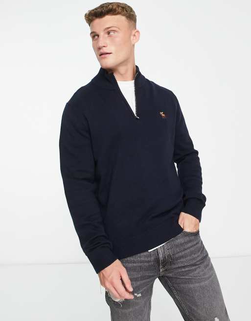 Abercrombie & Fitch icon logo half zip knit jumper in navy | ASOS