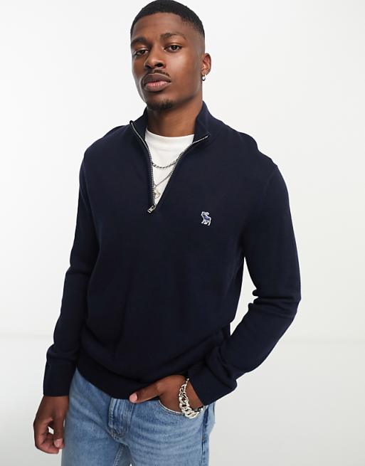 Abercrombie & Fitch icon logo half zip knit jumper in navy | ASOS Abercrombie & Fitch icon logo half zip knit jumper in navy | ASOS