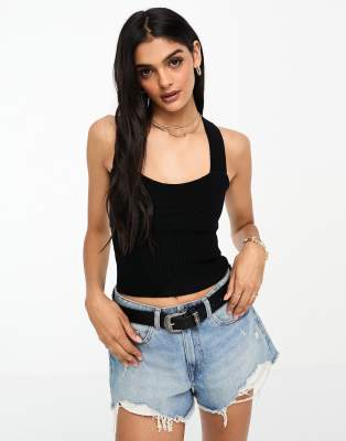 Abercrombie & Fitch knitted cross back top in black | ASOS