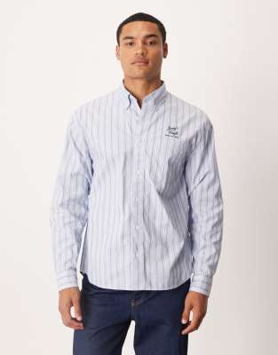 Abercrombie & Fitch long sleeve preppy chest graphic shirt in blue | ASOS