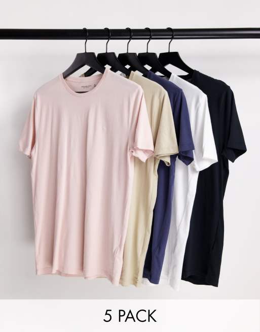 Abercrombie And Fitch Lot De 5 T Shirts à Logo Blanc Rose Bleu