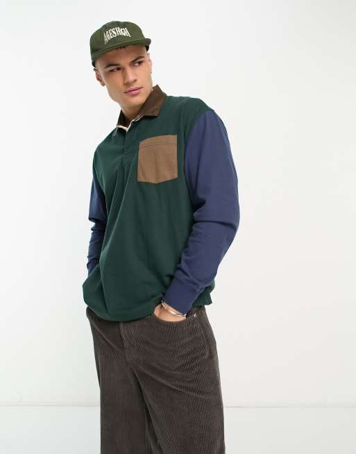 Abercrombie And Fitch Oversized Colour Block Rugby Polo In Dark Green Asos