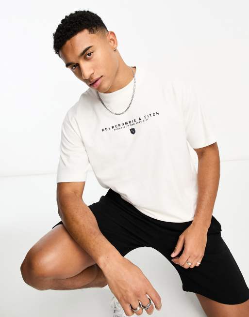 Abercrombie And Fitch Oversized Fit T Shirt With Shield Logo In Ecru Asos