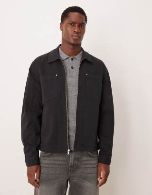 Abercrombie & Fitch oversized zip up shacket in black | ASOS
