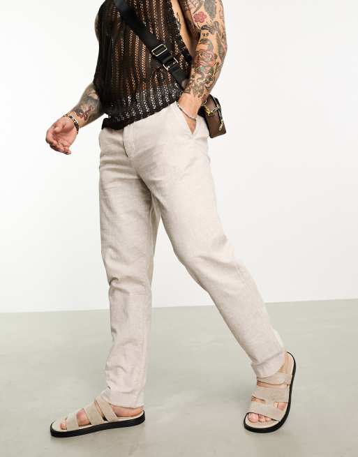 Abercrombie And Fitch Pantaloni In Lino Color Pietra Vestibilità Ampia