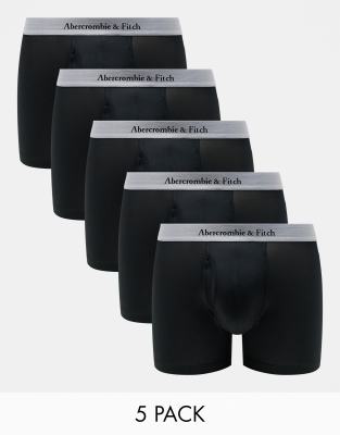 Abercrombie & Fitch – Preformance – Svarta trunks med grått midjeband och logga, 5-pack | ASOS