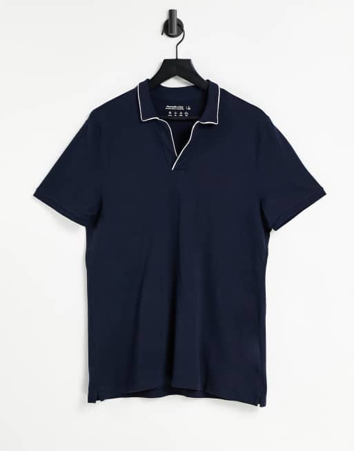 Abercrombie And Fitch Resort Tipped Open Collar Polo In Navywhite Asos