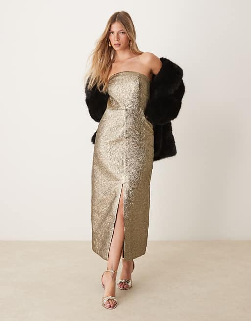 Abercrombie & Fitch - Robe mi-longue bandeau - Doré métallisé | ASOS Abercrombie & Fitch - Robe mi-longue bandeau - Doré métallisé | ASOS