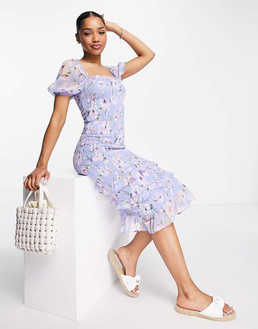 Abercrombie & Fitch - Robe mi-longue froncée à volants - Bleu fleuri | ASOS Abercrombie & Fitch - Robe mi-longue froncée à volants - Bleu fleuri | ASOS