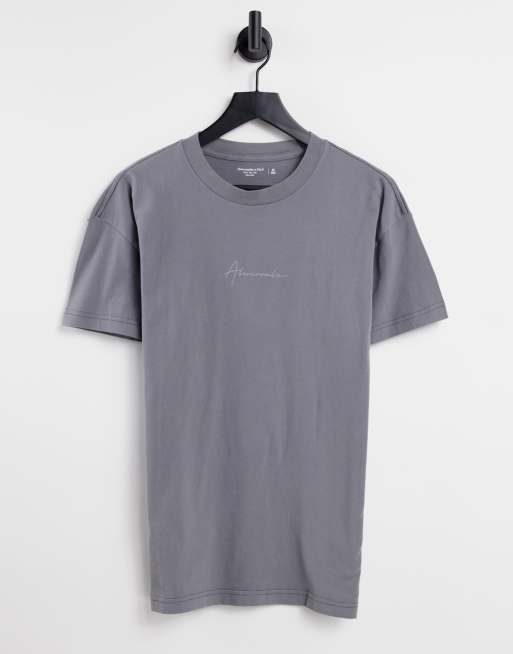 Abercrombie And Fitch Script Chest Centre Logo Oversized T Shirt In Dark