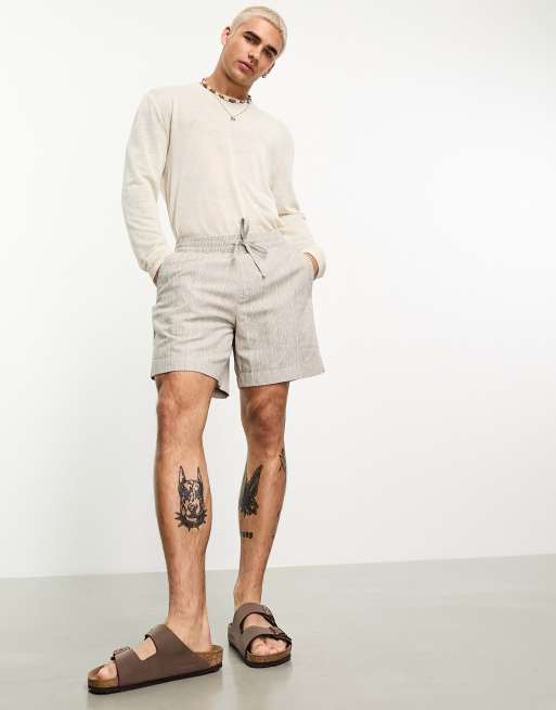 Abercrombie And Fitch Short à Enfiler En Lin Rayé Beige Asos