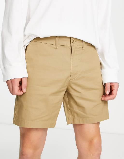 Abercrombie And Fitch Short Chino 7 Pouces Plat Sur Le Devant Marron