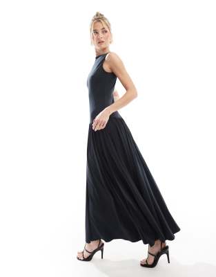 Abercrombie & Fitch sleevless drop waist midi dress in black | ASOS