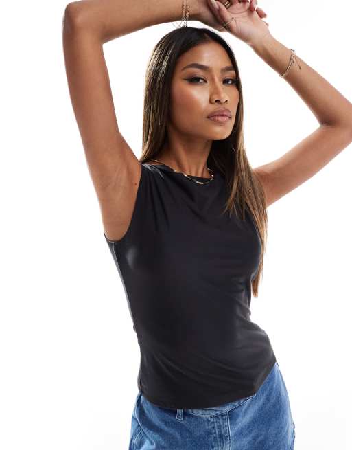 Abercrombie & Fitch soft matte slash neck top in black | ASOS