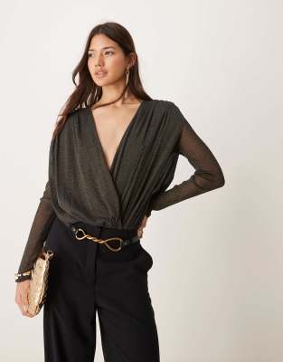 Abercrombie & Fitch - Sort bodystocking med draperinger og glimmer | ASOS