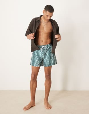 Abercrombie & Fitch stretch swimwear shorts in green diamond heart ...