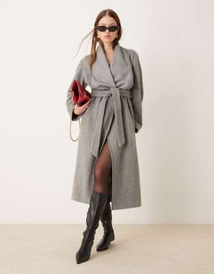 Abrigo gris tipo manta con cinturón de New Look | ASOS