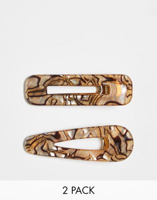 Accessorize 2 pack marble snap clips in brown | ASOS