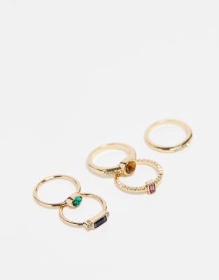 Accessorize 5 pack sparkle gem ring set in gold | ASOS