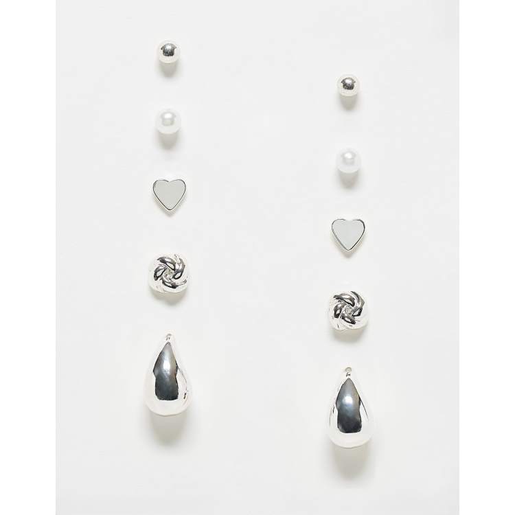 Accessorize 5 pack stud earring set in silver ASOS