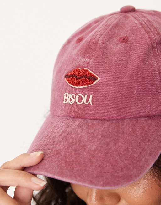 Accessorize bisous lips cap in burgundy | ASOS