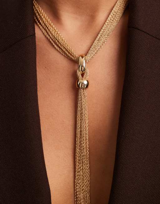 Accessorize chain mail lariat necklace in gold | ASOS