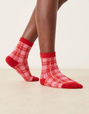 Accessorize checked cozy socks in red | ASOS