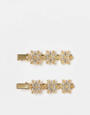 Accessorize christmas embellished snowflake hair clips in gold | ASOS