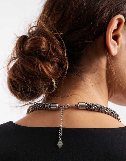 Accessorize chunky beaded collar necklace in pewter | ASOS