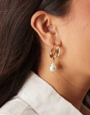 Accessorize chunky hoop pearl drop earrings in gold | ASOS