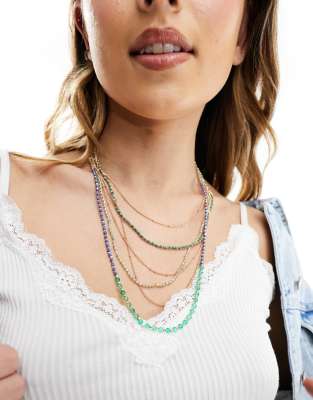 Accessorize - Collier multi-rangs orné de perles - Vert | ASOS