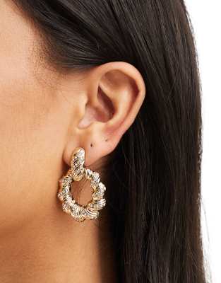 Accessorize crystal door knocker earrings in gold | ASOS
