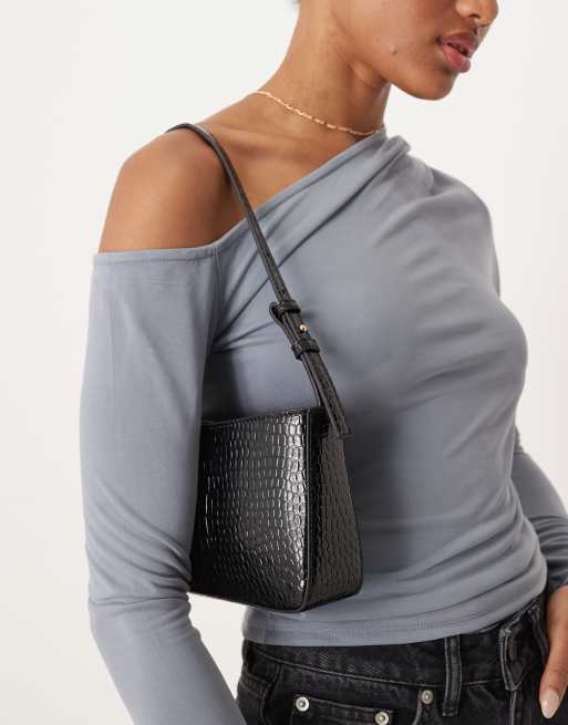 Accessorize faux croc shoulder bag in black | ASOS