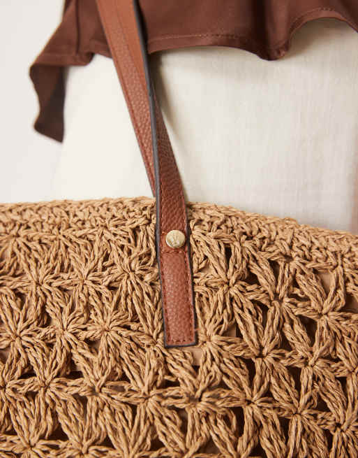 Accessorize large beach straw tote bag in beige | ASOS