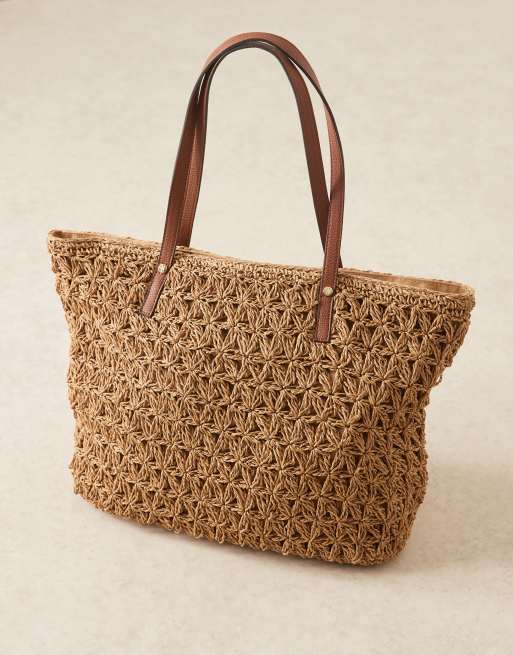 Accessorize large beach straw tote bag in beige | ASOS