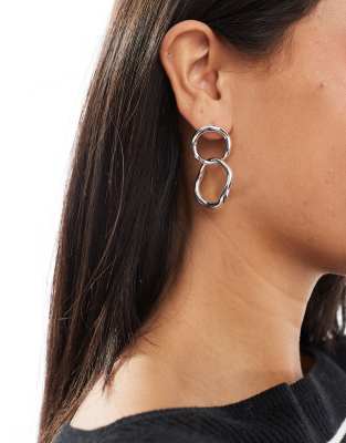 Accessorize sterling silver double hoop drop earrings in silver | ASOS