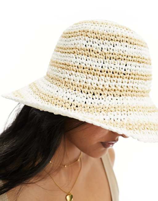 Accessorize stripe straw bucket hat in white/natural | ASOS