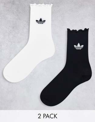 adidas Originals 2 pack ruffle socks in black and white | ASOS